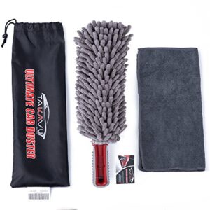 Car Duster Interior by TAKAVU, 360° Microfiber Fingers, Unbreakable Comfort Handle, Lint and Scratch Free, Include Microfiber Towel, for Car & Home Use, The Best Auto Accessories