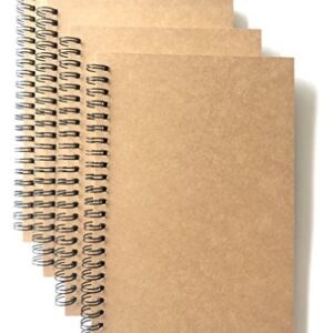 VEEPPO A5 Wirebound Notebooks Bulk Journals Spiral Steno Pads Blank/Lined Kraft Brown Cardboard Cover Thick Cream Writing Pad Sketchbook Scrapbook Album (Lined White---Pack of 4)