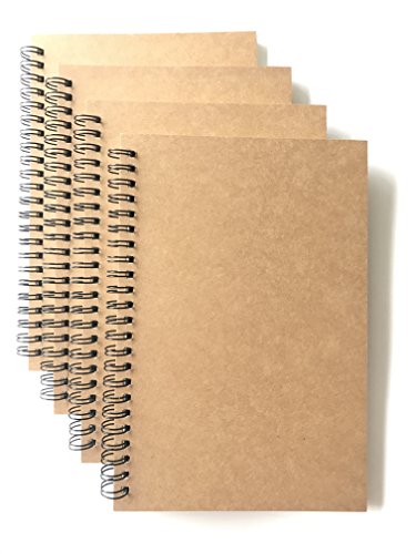 VEEPPO A5 Wirebound Notebooks Bulk Journals Spiral Steno Pads Blank/Lined Kraft Brown Cardboard Cover Thick Cream Writing Pad Sketchbook Scrapbook Album (Lined White---Pack of 4)