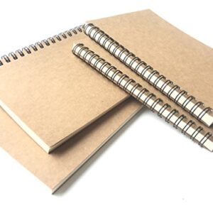 VEEPPO A5 Wirebound Notebooks Bulk Journals Spiral Steno Pads Blank/Lined Kraft Brown Cardboard Cover Thick Cream Writing Pad Sketchbook Scrapbook Album (Lined White---Pack of 4)