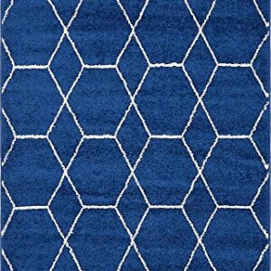 Unique Loom Trellis Frieze Collection Area Rug - Geometric (4' 1" x 6' 1", Navy Blue/ Ivory)