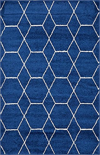 Unique Loom Trellis Frieze Collection Area Rug - Geometric (4' 1" x 6' 1", Navy Blue/ Ivory)