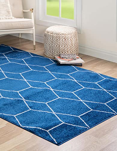 Unique Loom Trellis Frieze Collection Area Rug - Geometric (4' 1" x 6' 1", Navy Blue/ Ivory)