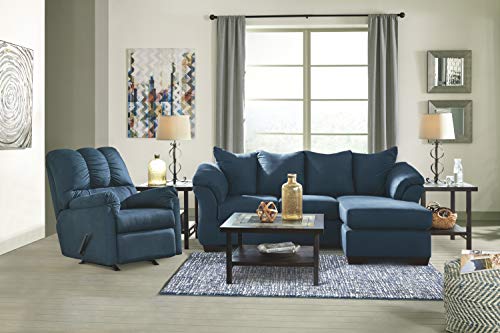 Signature Design by Ashley Darcy Casual Plush L-Shaped Reversible Sofa Chaise Chofa, Dark Blue