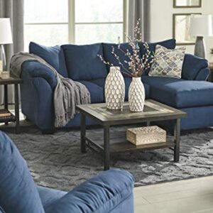 Signature Design by Ashley Darcy Casual Plush L-Shaped Reversible Sofa Chaise Chofa, Dark Blue