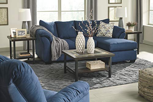 Signature Design by Ashley Darcy Casual Plush L-Shaped Reversible Sofa Chaise Chofa, Dark Blue