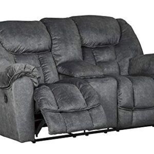 Signature Design by Ashley Capehorn Oversized Manual Pull Tab Reclining Loveseat with Center Console, Dark Gray