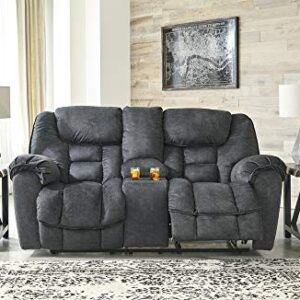 Signature Design by Ashley Capehorn Oversized Manual Pull Tab Reclining Loveseat with Center Console, Dark Gray