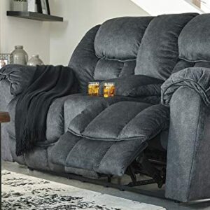 Signature Design by Ashley Capehorn Oversized Manual Pull Tab Reclining Loveseat with Center Console, Dark Gray