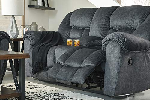 Signature Design by Ashley Capehorn Oversized Manual Pull Tab Reclining Loveseat with Center Console, Dark Gray