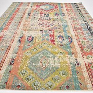 Unique Loom Sedona Collection Distressed, Southwester, Over-Dyed, Vintage Area Rug, 9' 0" x 12' 0", Blue/Beige