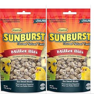 higgins 2 pack sunburst gourmet natural bird treats, millet bits, 1 oz ea fun bird snack bird treat