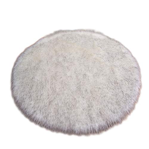 Round Mat Home Decor Faux Fur Sheepskin Rugs Kids Carpet Nursery Bedroom Fluffy Rug Shaggy Area Rug, Diameter 2ft White+Grey