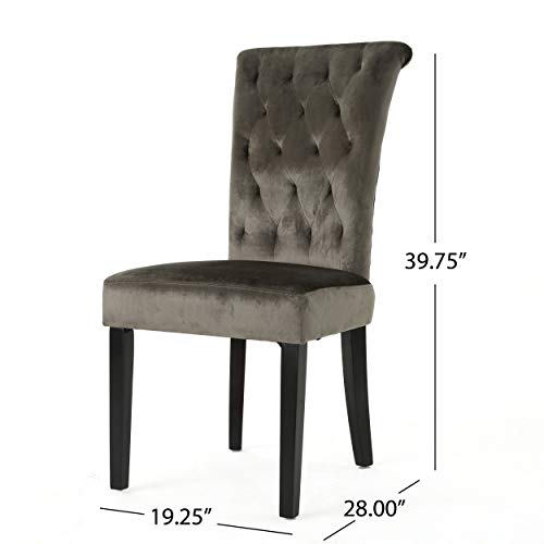 Christopher Knight Home Venetian Tufted Velvet Dining Chair, Grey / Dark Brown