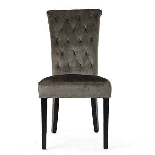 Christopher Knight Home Venetian Tufted Velvet Dining Chair, Grey / Dark Brown