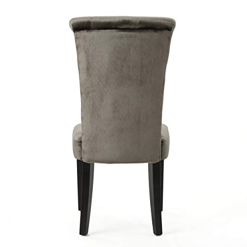 Christopher Knight Home Venetian Tufted Velvet Dining Chair, Grey / Dark Brown