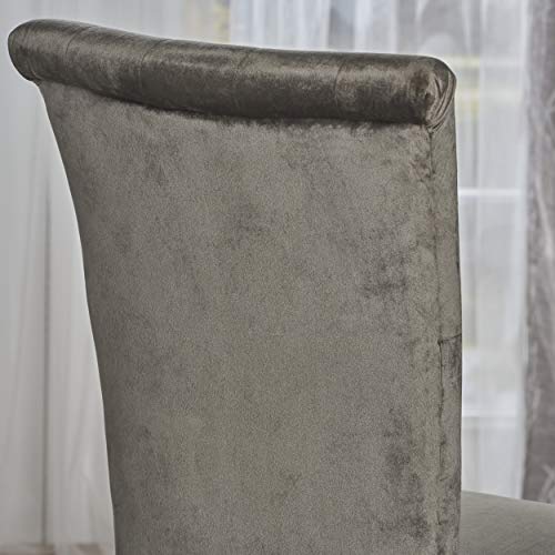 Christopher Knight Home Venetian Tufted Velvet Dining Chair, Grey / Dark Brown