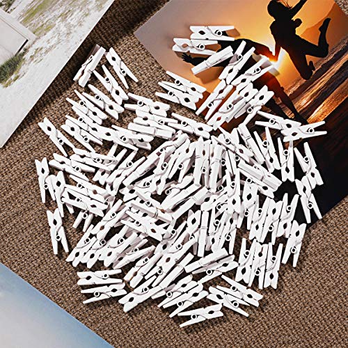 VORCOOL 100Pcs Mini Wooden Pegs Photo Paper Craft Clips Laundry Clothespins White