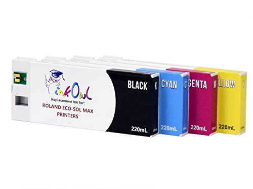 InkOwl Compatible Ink Cartridge Replacement for Roland ECO-SOL MAX Printers ESL3 (220mL, 4-Pack) - USA-Made Ink