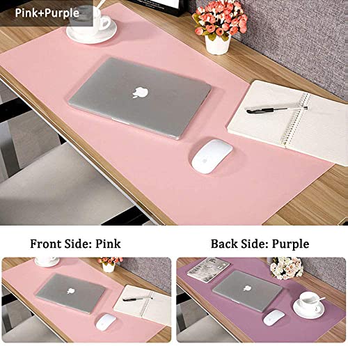 Large Desk Pad Mouse Pad, 35.4x15.75 Inches Non-Slip PU Leather Desk Mouse Mat Waterproof Desk Pad Protector Gaming Writing Mat for Office Home Desks (Pink+Purple)