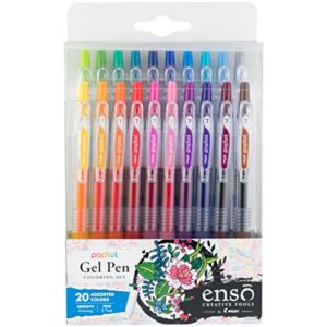 pilot enso artful writing & coloring collection pop'lol retractable gel pen coloring set, 20 smooth drawing colors, fine point (17075)