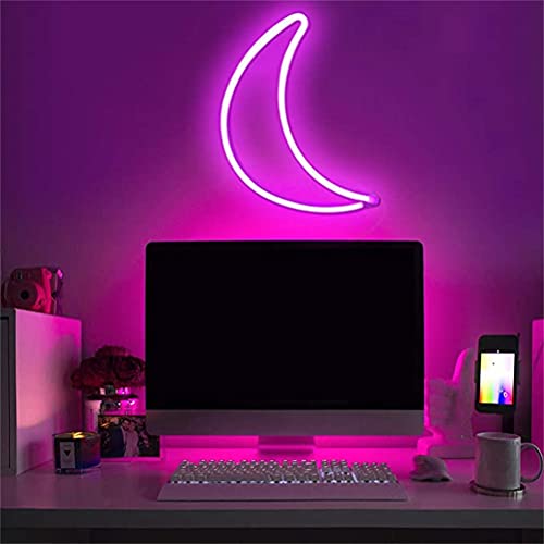 Sky Series Led Neon Light Sign Moon Cloud Star Lightning Sign Night Lights Wall Decor Home Decoration Light for Kids Room,Bedroom,Birthday,Wedding Party Gift (Moon-Pink)