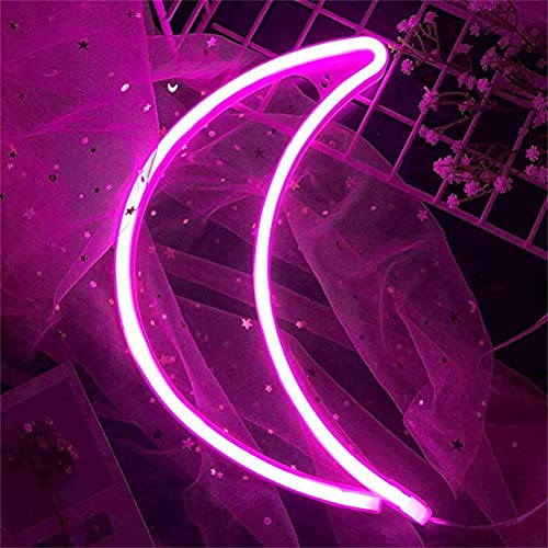 Sky Series Led Neon Light Sign Moon Cloud Star Lightning Sign Night Lights Wall Decor Home Decoration Light for Kids Room,Bedroom,Birthday,Wedding Party Gift (Moon-Pink)