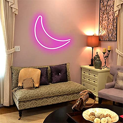 Sky Series Led Neon Light Sign Moon Cloud Star Lightning Sign Night Lights Wall Decor Home Decoration Light for Kids Room,Bedroom,Birthday,Wedding Party Gift (Moon-Pink)