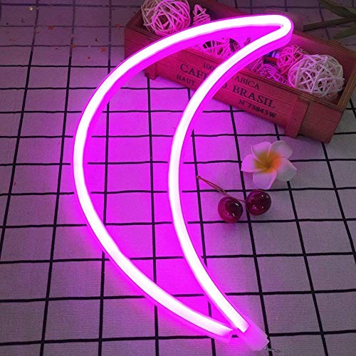 Sky Series Led Neon Light Sign Moon Cloud Star Lightning Sign Night Lights Wall Decor Home Decoration Light for Kids Room,Bedroom,Birthday,Wedding Party Gift (Moon-Pink)