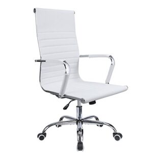 devoko office desk chair mid back leather height adjustable swivel ribbed chairs ergonomic executive conference task chair with arms (white)