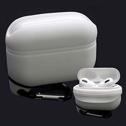 iCoolmate Waterproof Silicone Case for AirPods Pro 2 Cover with Headphone Earbud Anti-Lost Neck Strap and Carabiner and Silicone Hand Strap (White)