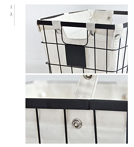 DODXIAOBEUL Handmade -Open Storage Bread Food Basket,Kitchen Cabinet and Pantry Storage Organizer Bin & Containers- Two Cut-Out Handles Wire Metal with Canvas Lining 13x10x7.5 Inches Black