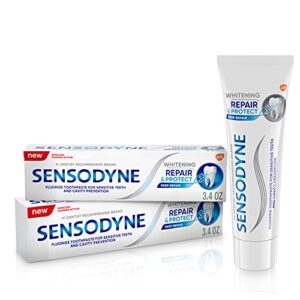 sensodyne repair and protect whitening toothpaste, toothpaste for sensitive teeth and cavity prevention, 3.4 oz (pack of 2)