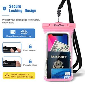 2 Pack ProCase Waterproof Phone Case Dry Bag Pouch, for iPhone 14 Plus Pro Max, iPhone 13 12 Pro Max, 11 Xs Max XR X 8 7 6S Plus, Galaxy S22 S22+ S21 FE, Up to 7.0 inch -Pink/Black