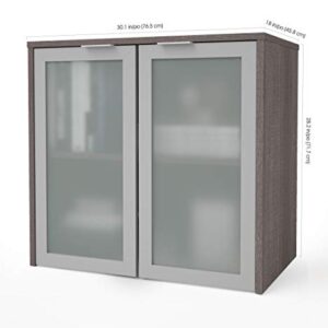 Bestar i3 Plus Hutch with Frosted Glass Doors, 31W, Bark Grey