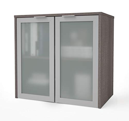 Bestar i3 Plus Hutch with Frosted Glass Doors, 31W, Bark Grey