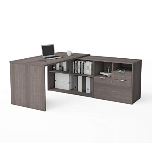 Bestar i3 Plus L-Shaped Desk, 72W, Bark Grey