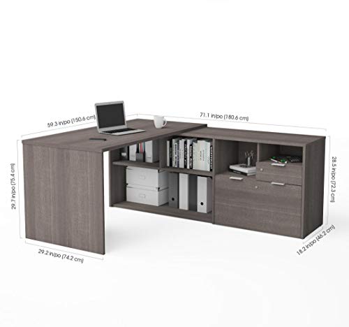 Bestar i3 Plus L-Shaped Desk, 72W, Bark Grey