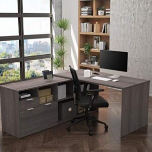 Bestar i3 Plus L-Shaped Desk, 72W, Bark Grey