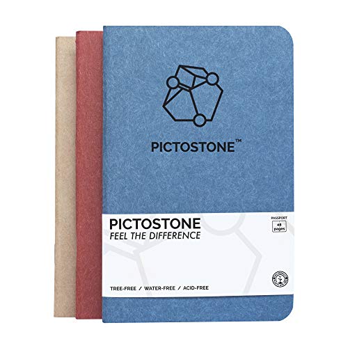 Pictostone Stone Paper Pocket / Passport Sized - 3 Pack - Ruled - Journal / Memo, Waterproof, Tree free - 3.5" x 5.5" ( 90 mm x 140mm ), 48 perforated pages for easy removal (each)