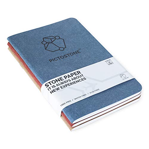 Pictostone Stone Paper Pocket / Passport Sized - 3 Pack - Ruled - Journal / Memo, Waterproof, Tree free - 3.5" x 5.5" ( 90 mm x 140mm ), 48 perforated pages for easy removal (each)