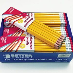 Better Office Products Pre-sharpened #2 Pencils, 144/box