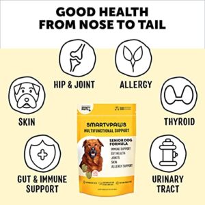 SmartyPants Dog Vitamins and Supplements, Senior Formula: Multivitamin with Glucosamine, Chondroitin, & Probiotics for Joint, Skin, & Gut Support, Peanut Butter Flavor, 60 Soft Chews by SmartyPaws