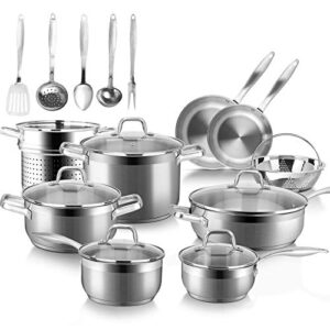 duxtop professional stainless steel induction cookware set, 19pc kitchen pots and pans set, heavy bottom with impact-bonded technology