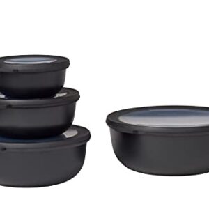 Mepal, Cirqula Set of 4 Multi Food Storage and Serving Bowls with Lids, Food Prep Containers, Shallow, Nordic Black, 1 each (12oz, 25oz, 42oz, 76oz), 1 Set