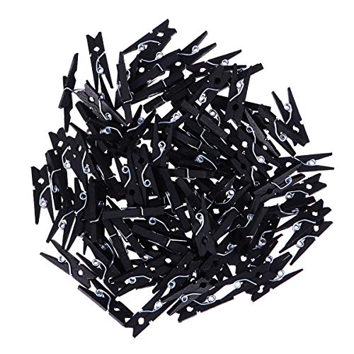 VORCOOL 100pcs Mini Wooden Pegs Photo Paper Craft Clips Laundry Clothespins Black