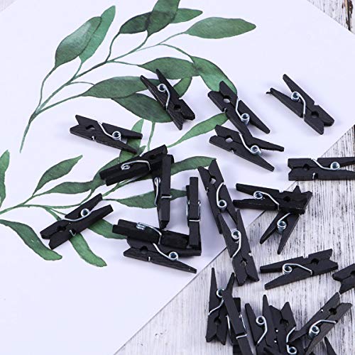 VORCOOL 100pcs Mini Wooden Pegs Photo Paper Craft Clips Laundry Clothespins Black