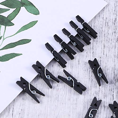 VORCOOL 100pcs Mini Wooden Pegs Photo Paper Craft Clips Laundry Clothespins Black