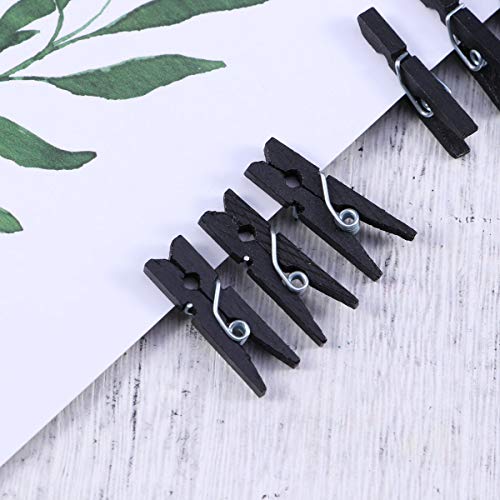 VORCOOL 100pcs Mini Wooden Pegs Photo Paper Craft Clips Laundry Clothespins Black