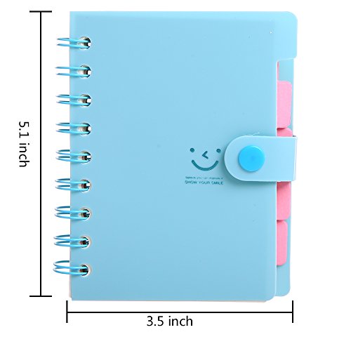 Pocket Spiral Journal Mini Notebook, Traveler Cute Diary, 5 Subject Planner, Ruled Small Writing Paper Hard Cover Notepad, Index Label, 100 Sheets, 5.1"×3.5" Smile Printed Memo Pad